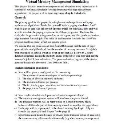 Solved Virtual Memory Management Simulation This project is | Chegg.com
