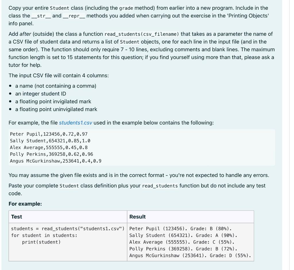 Copy your entire Student class (including the grade | Chegg.com