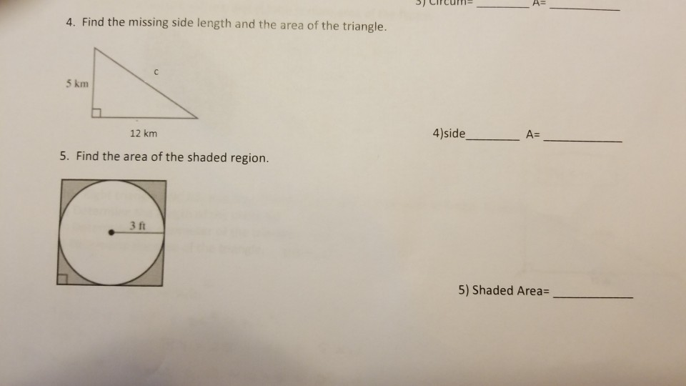 Solved 5) Circuit A= 4. Find the missing side length and the | Chegg.com