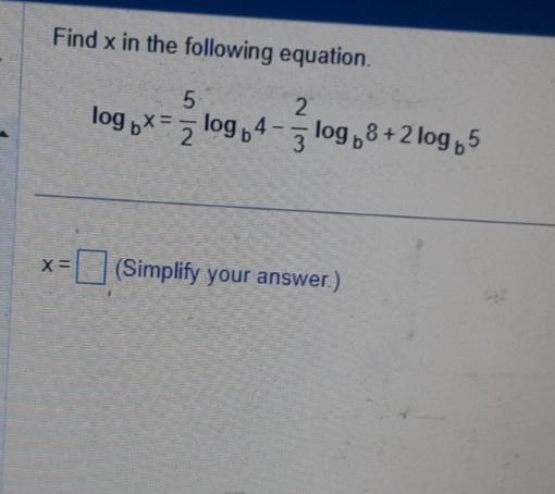 Solved Find x in the following equation. | Chegg.com