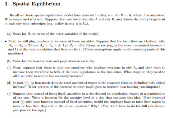 Solved Rocall our base spatial equilibrium model from clas | Chegg.com