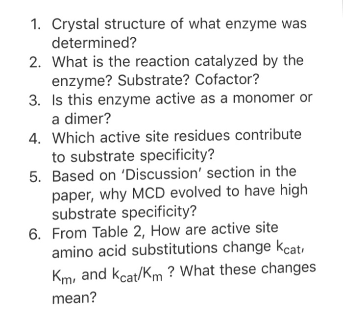 Solved 1. Crystal structure of what enzyme was 2. What is | Chegg.com