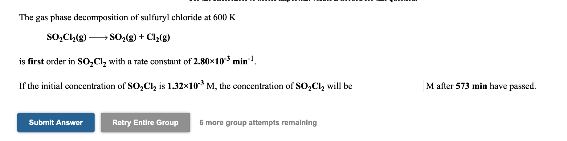 Solved The gas phase decomposition of sulfuryl chloride at | Chegg.com