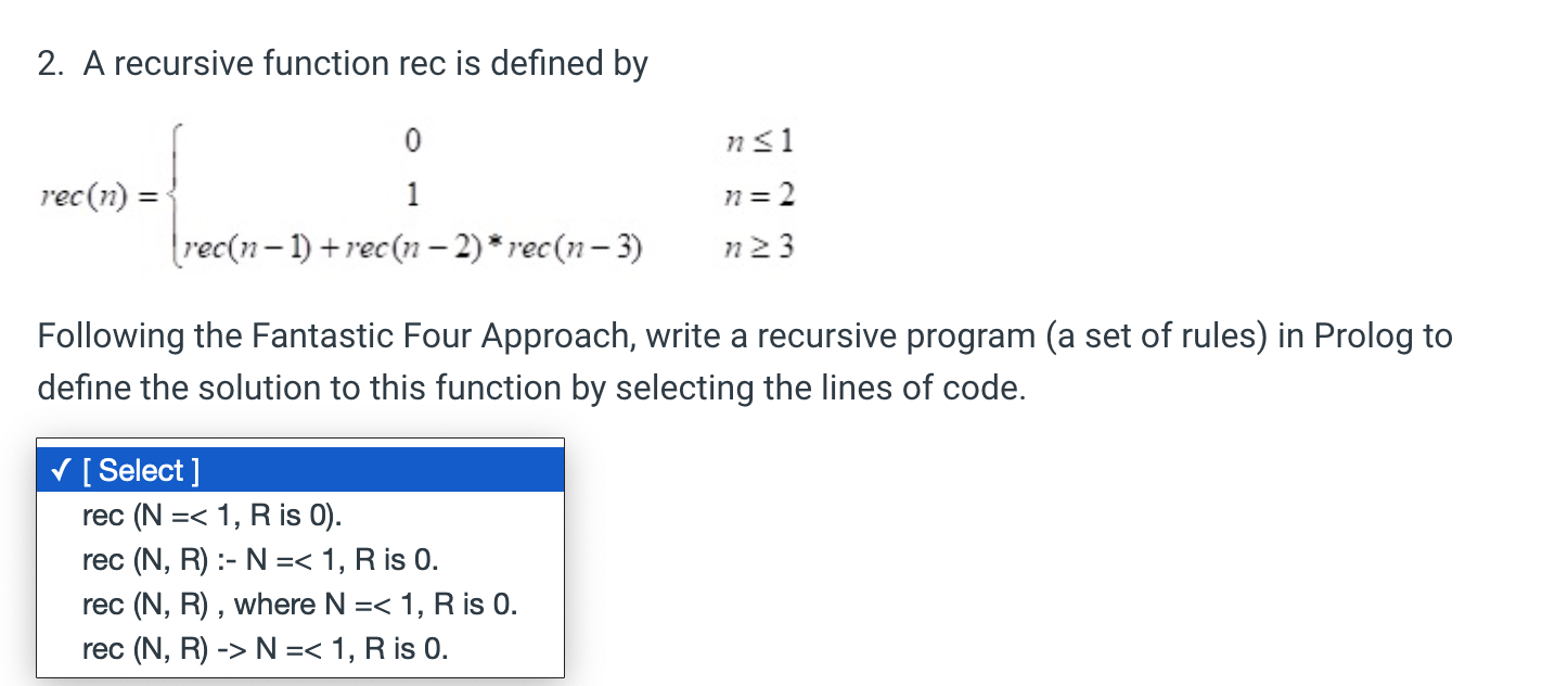 Solved 2. A recursive function rec is defined by 0 rec(n) = | Chegg.com