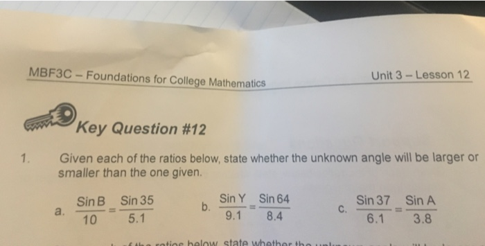 Solved MBF3C-Foundations for College Mathematics Unit | Chegg.com