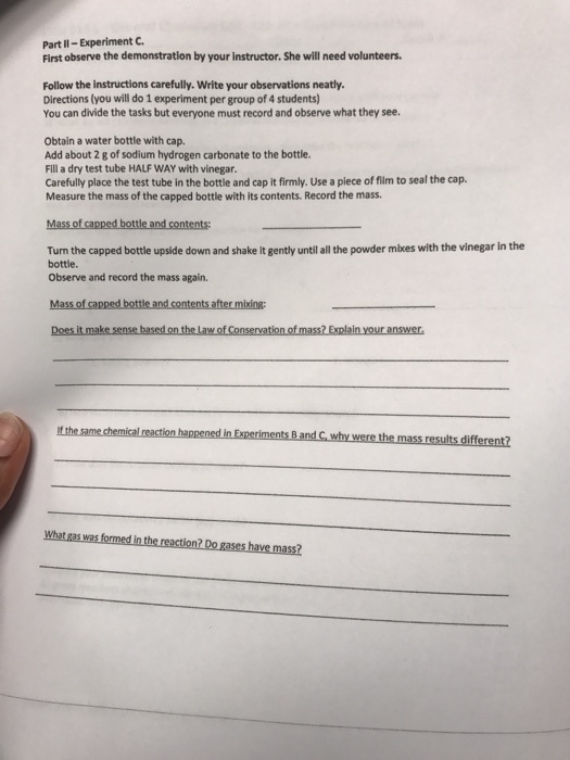 Solved Part II - Experiment C First observe the | Chegg.com