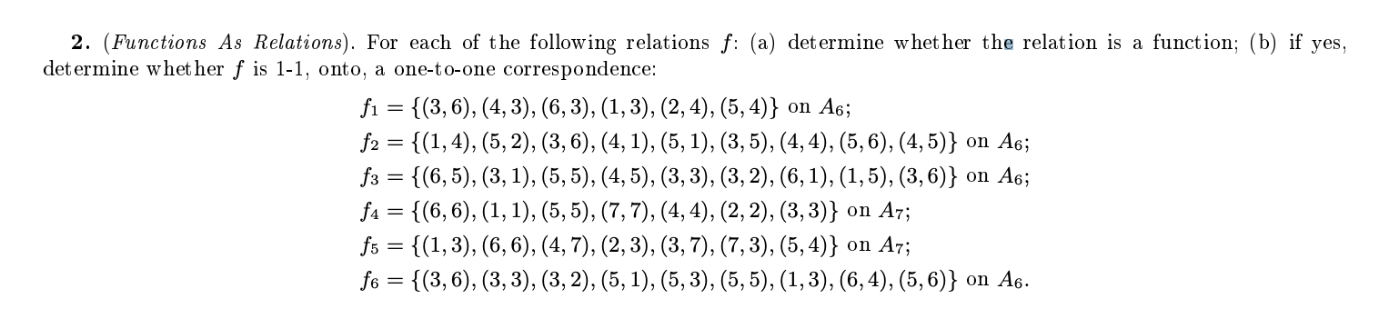 Solved 2. (Functions As Relations). For each of the | Chegg.com