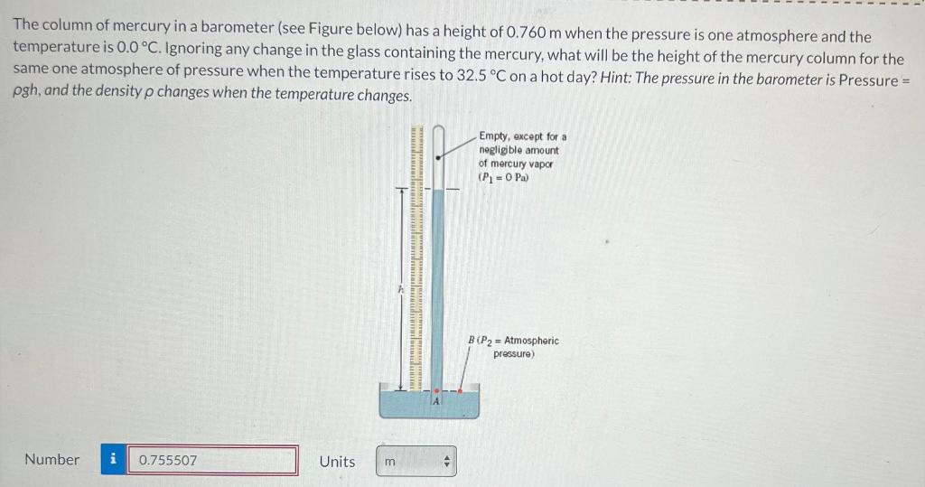 Solved The column of mercury in a barometer (see Figure | Chegg.com