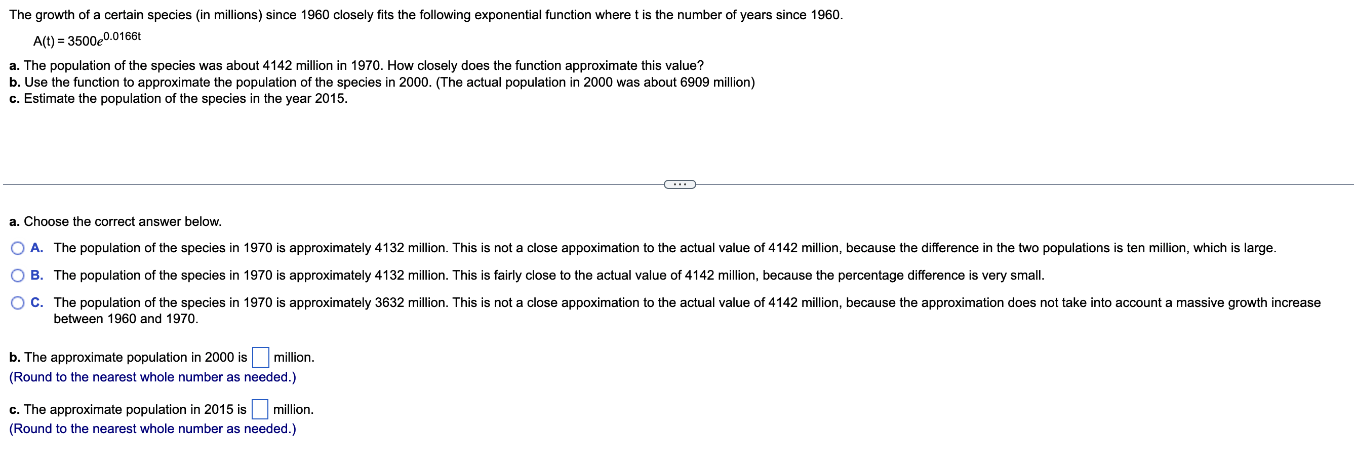 Solved The growth of a certain species (in millions) since | Chegg.com