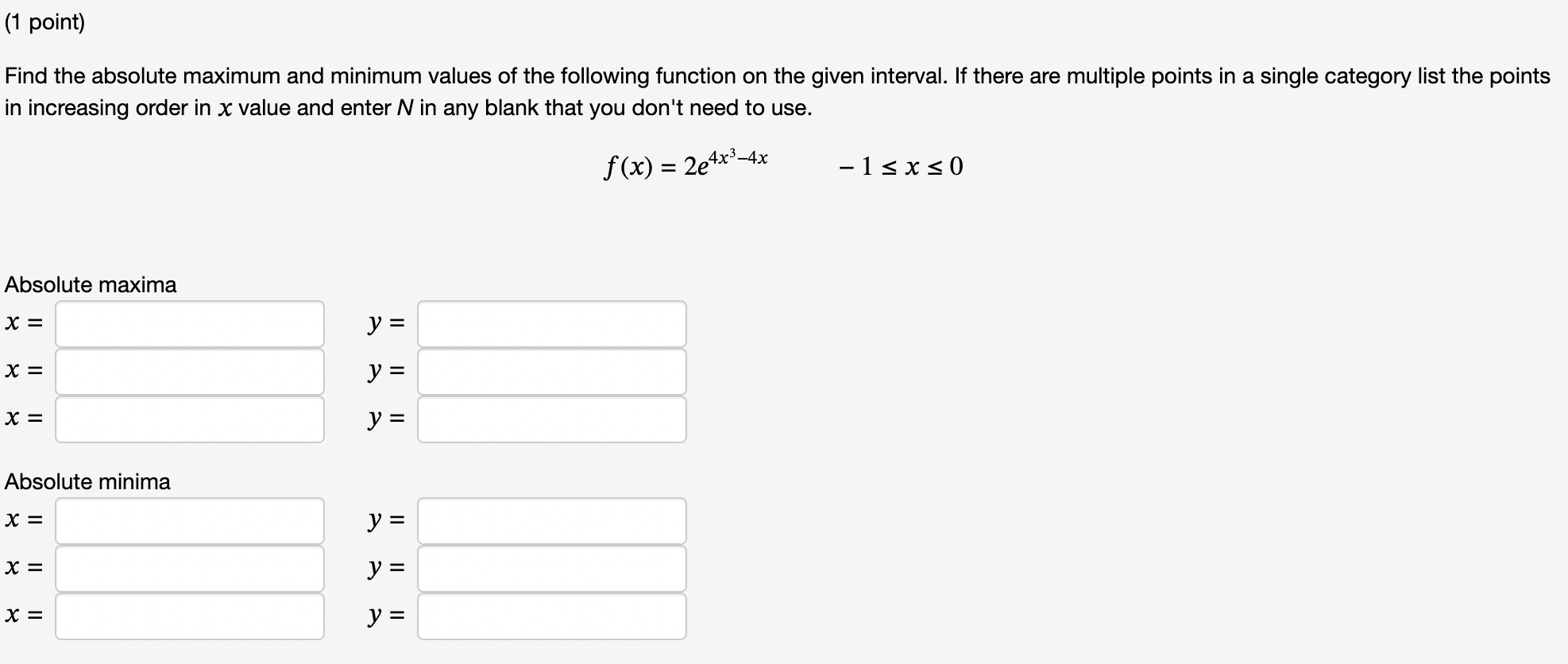 Solved (1 ﻿point)Find the absolute maximum and minimum | Chegg.com