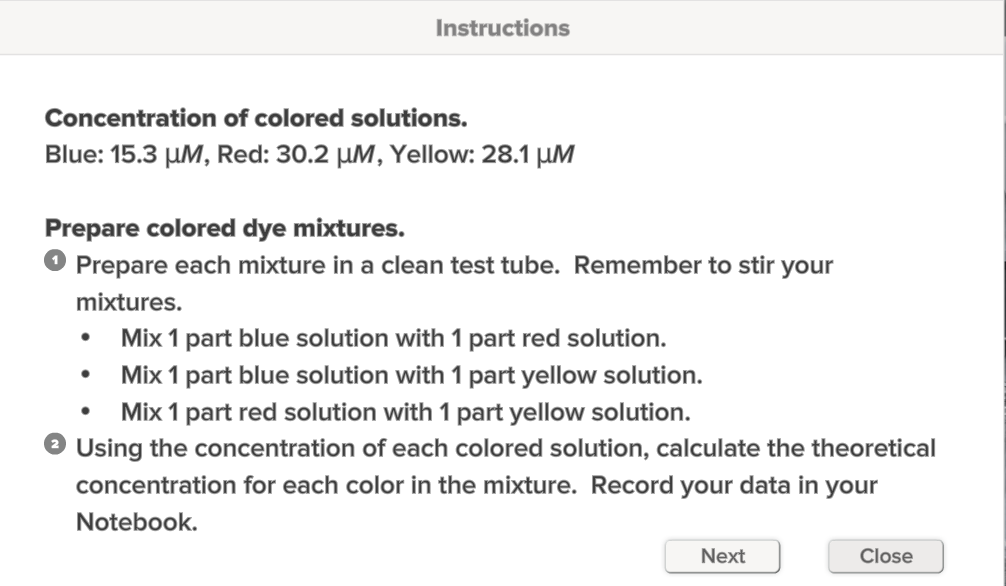Solved Instructions Concentration of colored solutions. | Chegg.com