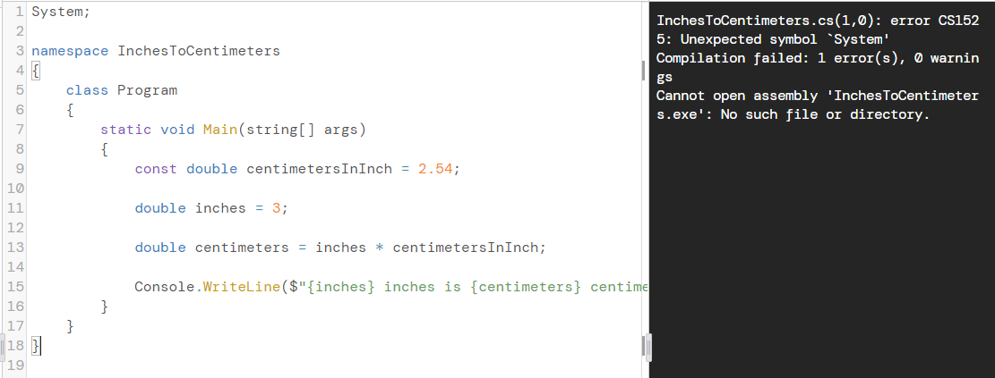 Solved Write a C# program Named InchesToCentimeters that | Chegg.com