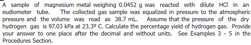 Solved A sample of magnesium metal weighing 0.0452 g was | Chegg.com