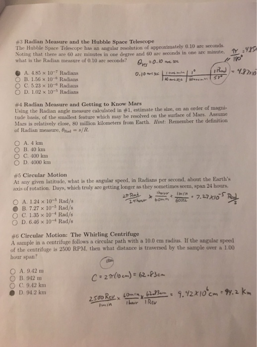 Solved #3 Radian Measure and the Hubble Space Telescope The | Chegg.com