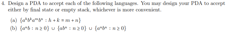 Solved 4. Design a PDA to accept each of the following | Chegg.com