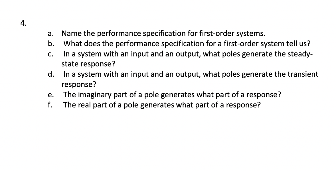 Solved a. Name the performance specification for first-order | Chegg.com