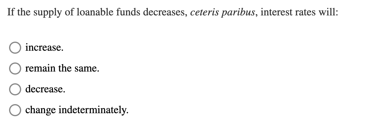 Solved If the supply of loanable funds decreases, ceteris | Chegg.com