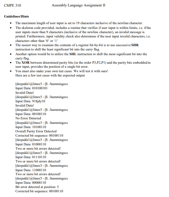 Solved Assignment Description: Hamming (8,4) Error | Chegg.com
