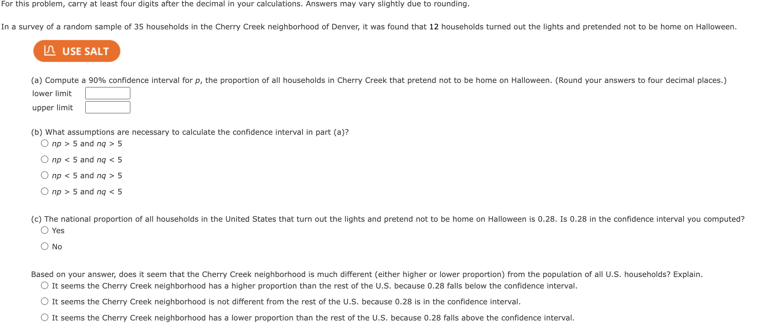 Solved lower limit upper limit (b) What assumptions are | Chegg.com