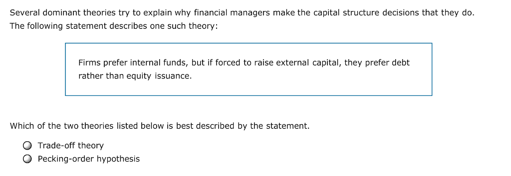 Solved 7. Alternative capital structure theories Aa Aa The | Chegg.com