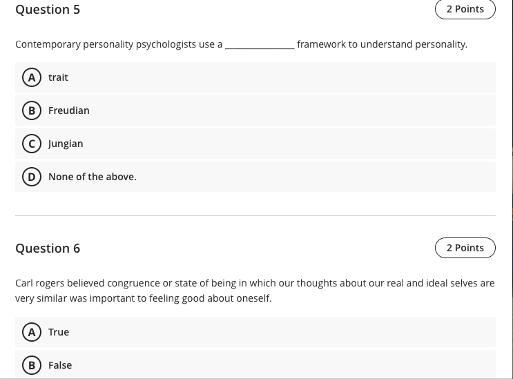 Solved Question 5 2 Points Contemporary personality | Chegg.com