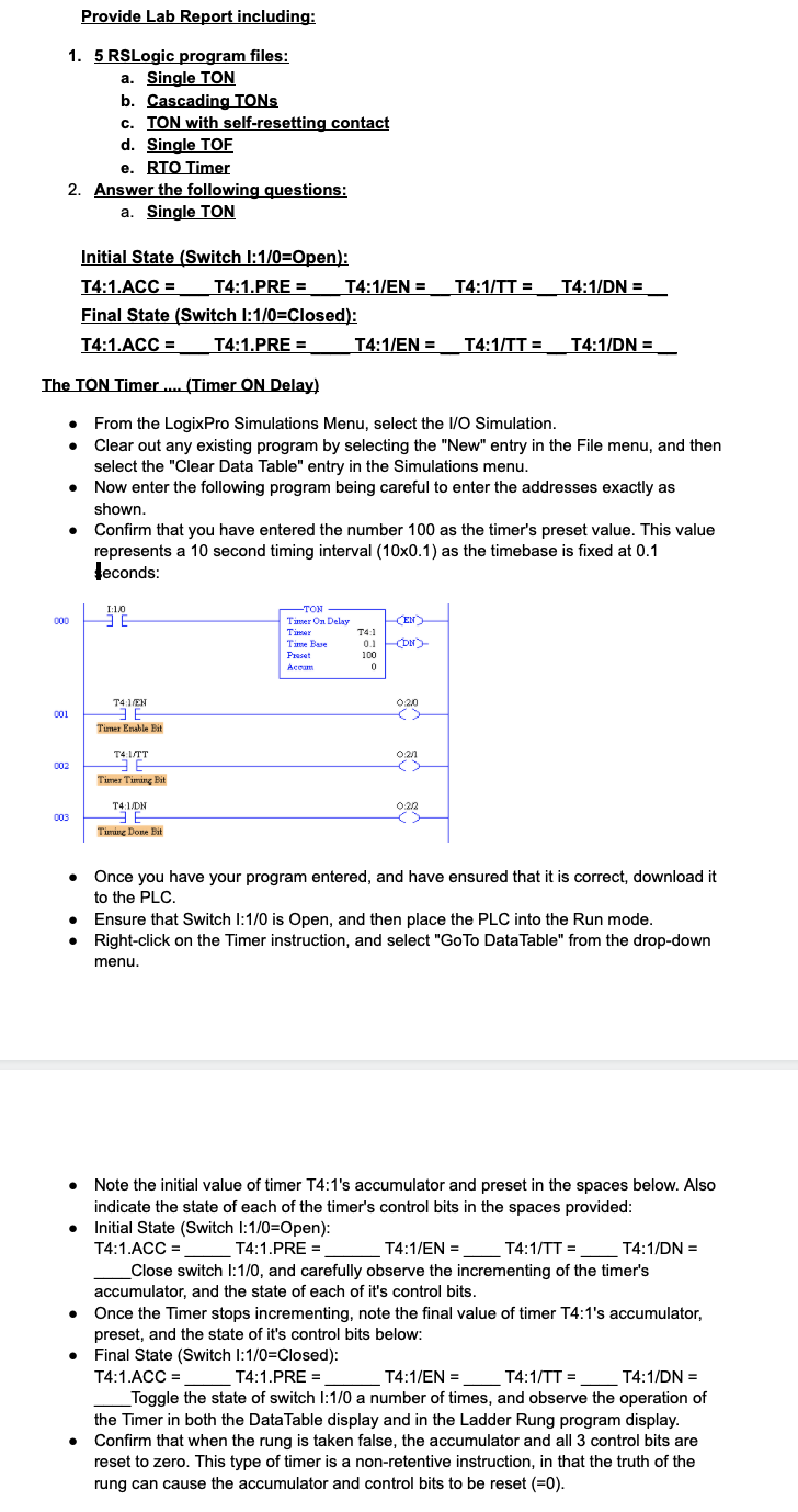 1. 5 RSLogic program files: a. Single TON b. | Chegg.com