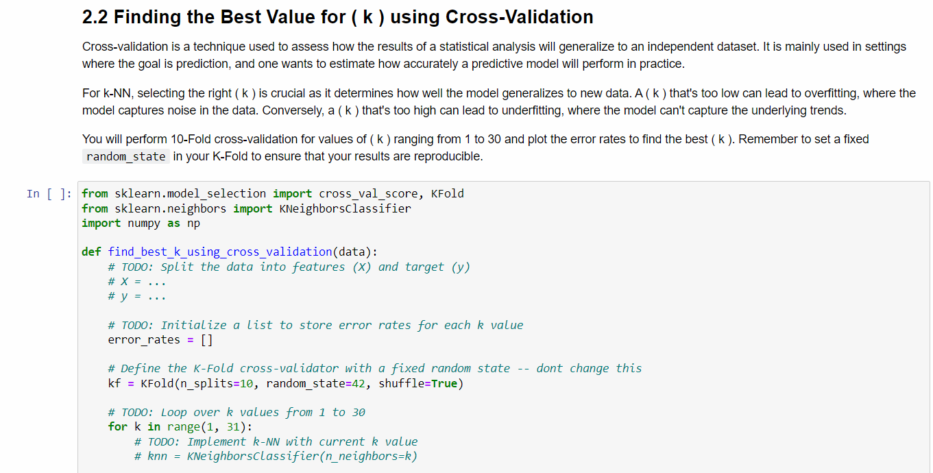 Solved 2.2 Finding the Best Value for (k) using | Chegg.com