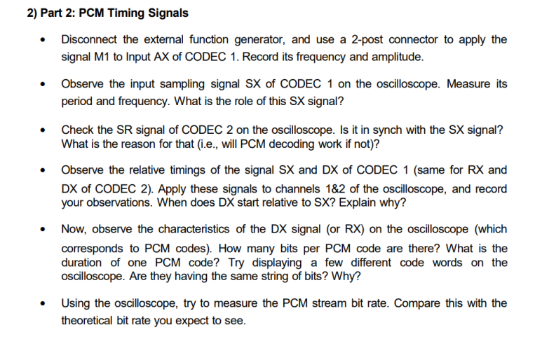 2) Part 2: PCM Timing Signals Disconnect the external | Chegg.com