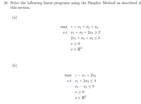 Solved 28. Solve the following linear programs using the | Chegg.com