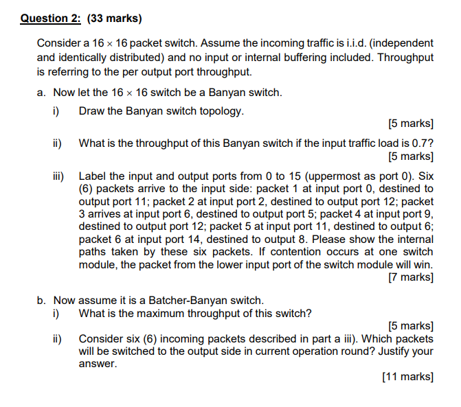Question 2: (33 marks) Consider a 16 x 16 packet | Chegg.com