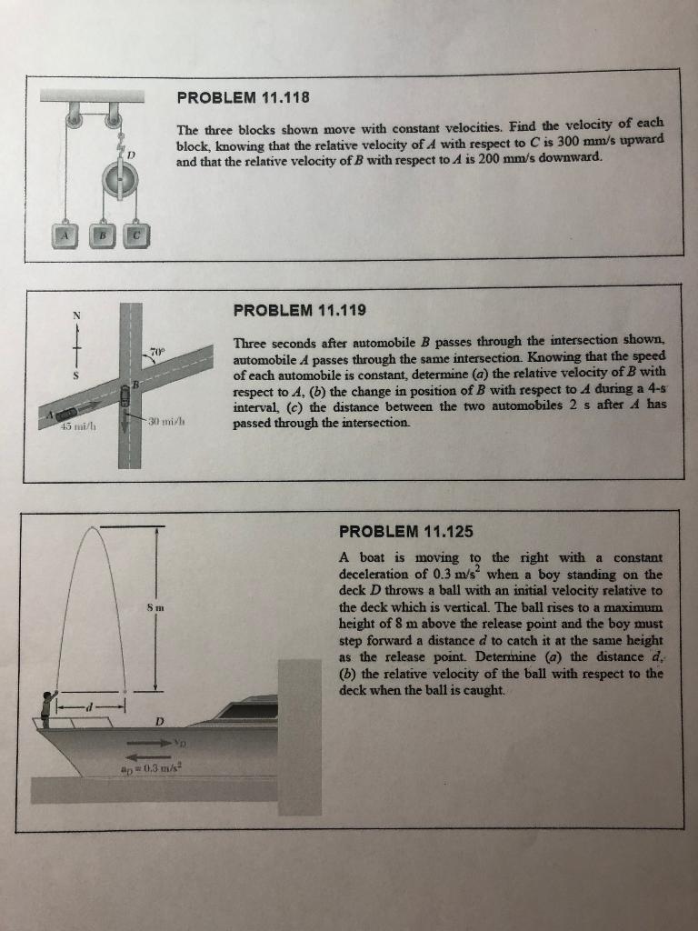 Solved PROBLEM 11.118 The three blocks shown move with | Chegg.com