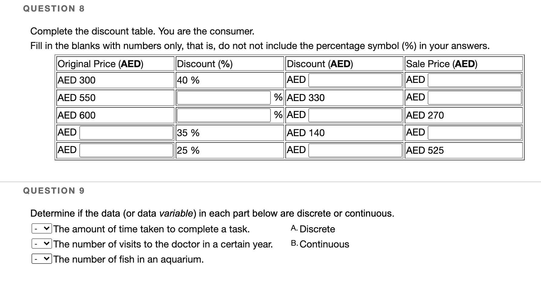 Solved QUESTION 8 Complete the discount table. You are the | Chegg.com