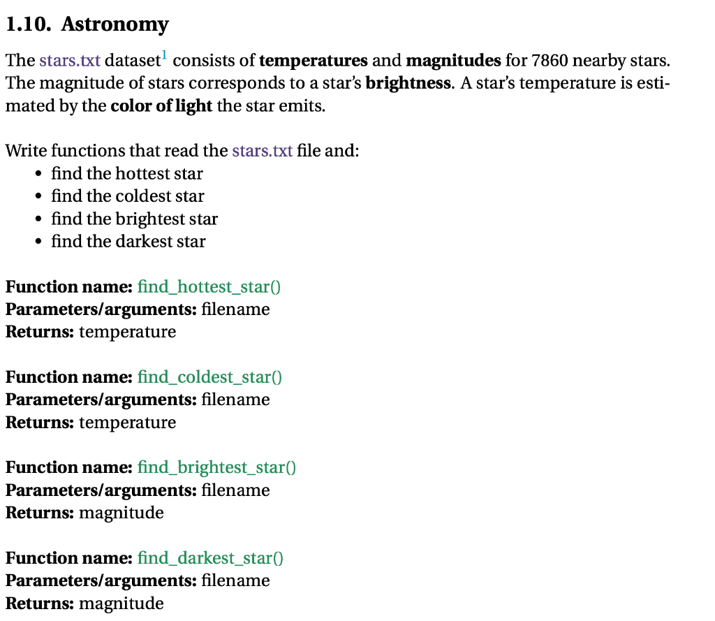 1.10. Astronomy The stars.txt dataset' consists of | Chegg.com