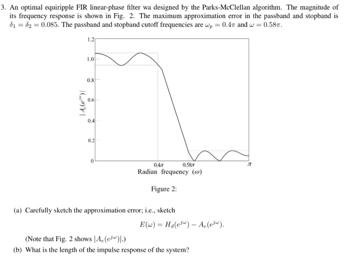 Solved 3. An optimal equiripple FIR linear-phase filter wa | Chegg.com