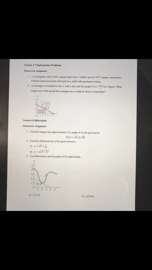 Solved Section 4.7 Optimization Problems Homework Assignment | Chegg.com