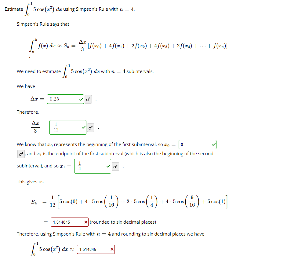 Solved Use Simpson's Rule to approximate the given integral | Chegg.com