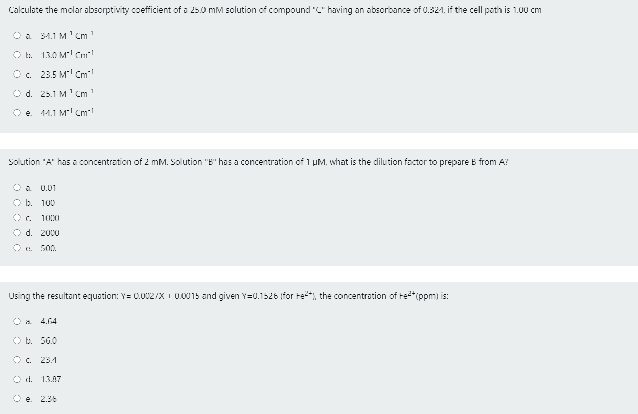 Solved Calculate the molar absorptivity coefficient of a | Chegg.com