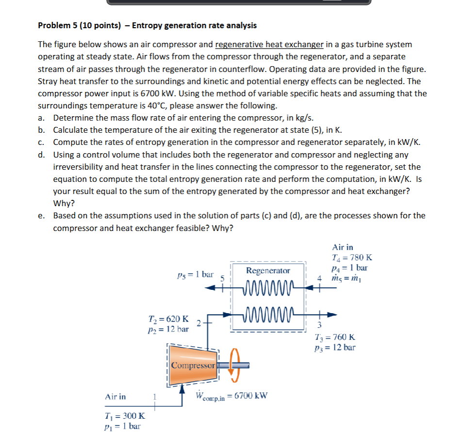 Solved Problem 5 (10 ﻿points) - ﻿Entropy generation rate | Chegg.com