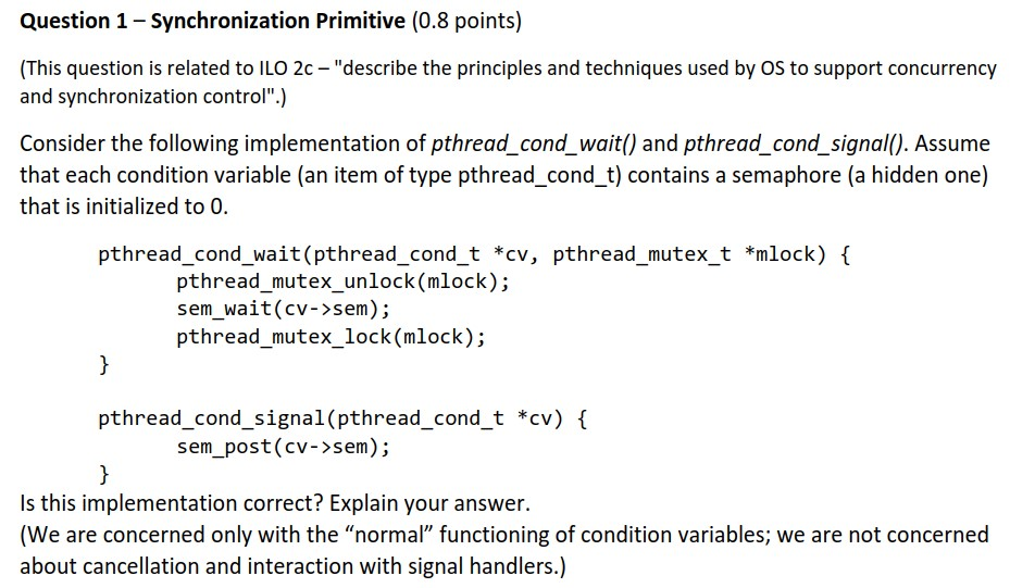 Operating System Question 1 – Synchronization | Chegg.com