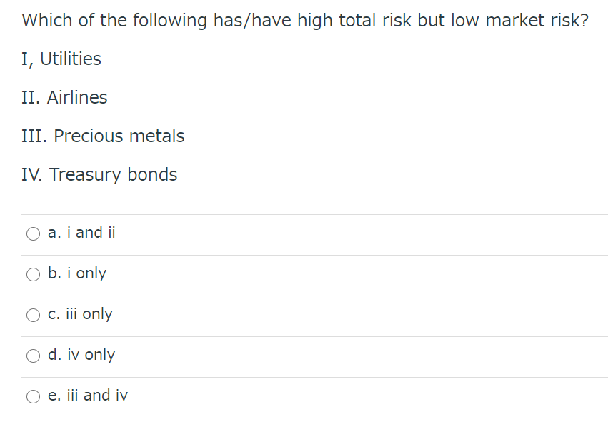 Solved Which of the following has/have high total risk but | Chegg.com