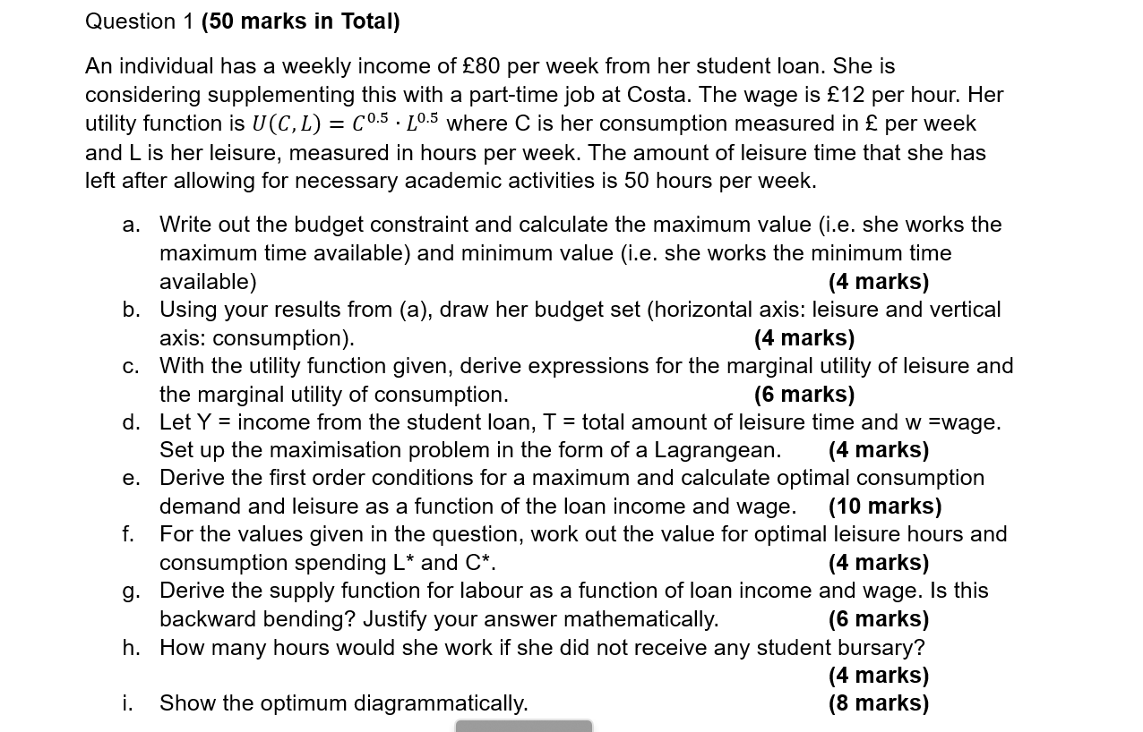 Solved Question 1 (50 marks in Total) An individual has a | Chegg.com