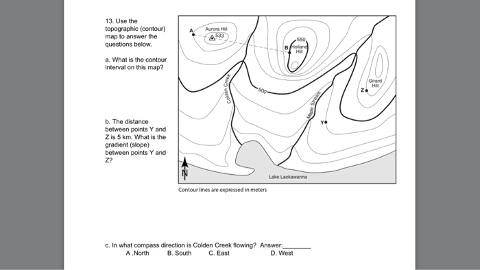 Solved Use the topographic (contour) map to answer the | Chegg.com