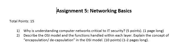 Solved Assignment 5: Networking Basics Total Points: 15 1) | Chegg.com