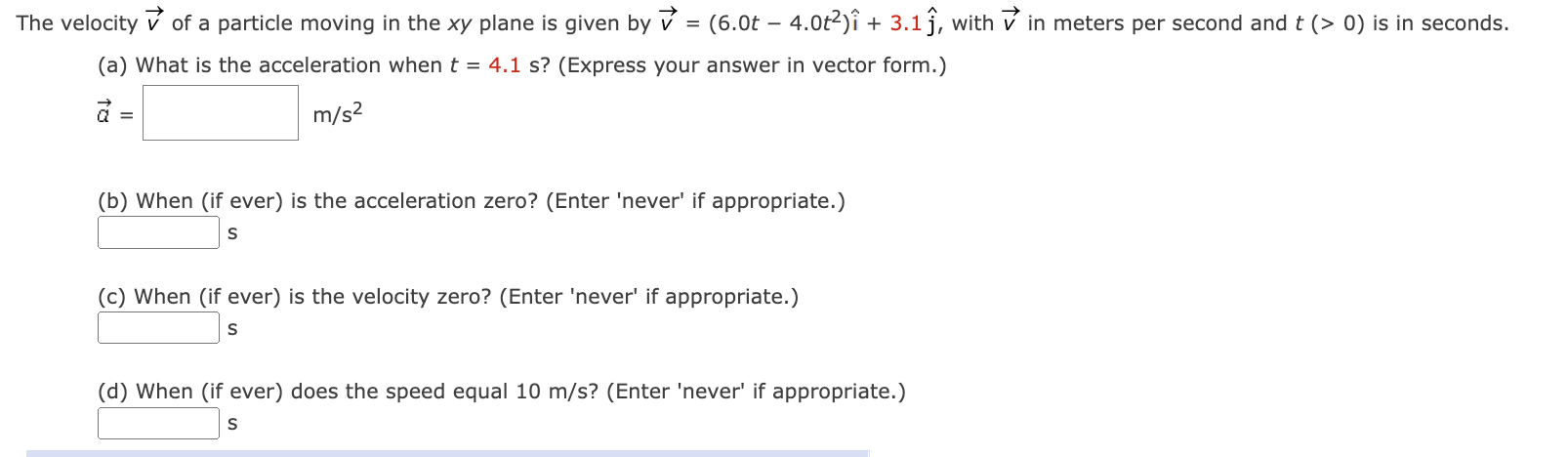 Solved The velocity v of a particle moving in the xy plane | Chegg.com