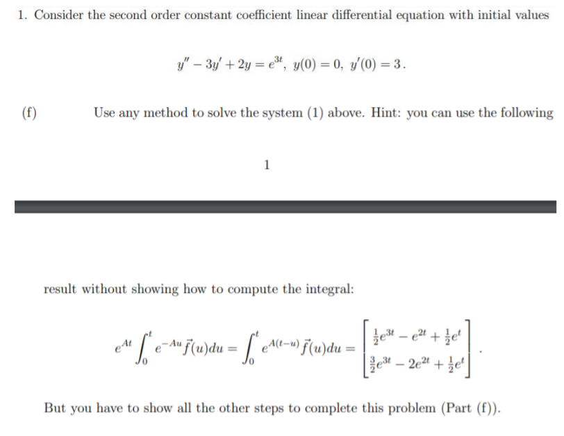 Solved 1. Consider the second order constant coefficient | Chegg.com