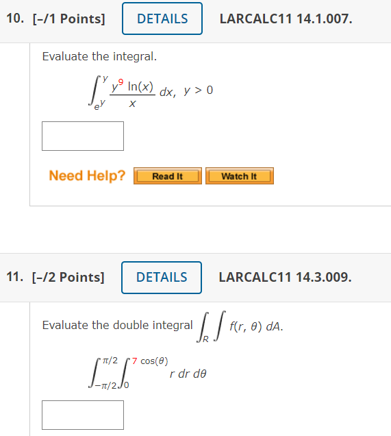 Solved 10. [-/1 Points] DETAILS LARCALC11 14.1.007. Evaluate | Chegg.com
