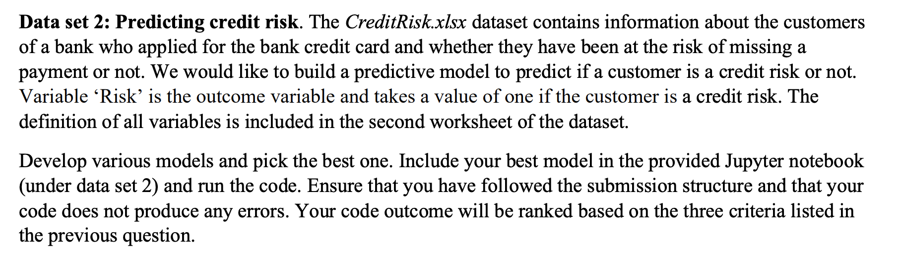Data set 2: Predicting credit risk. The | Chegg.com