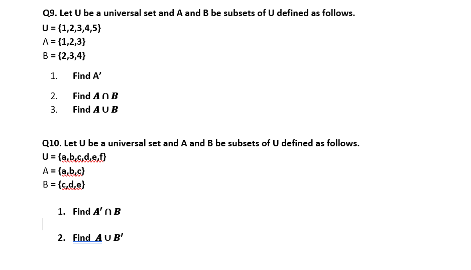 Solved Q9. Let U be a universal set and A and B be subsets | Chegg.com