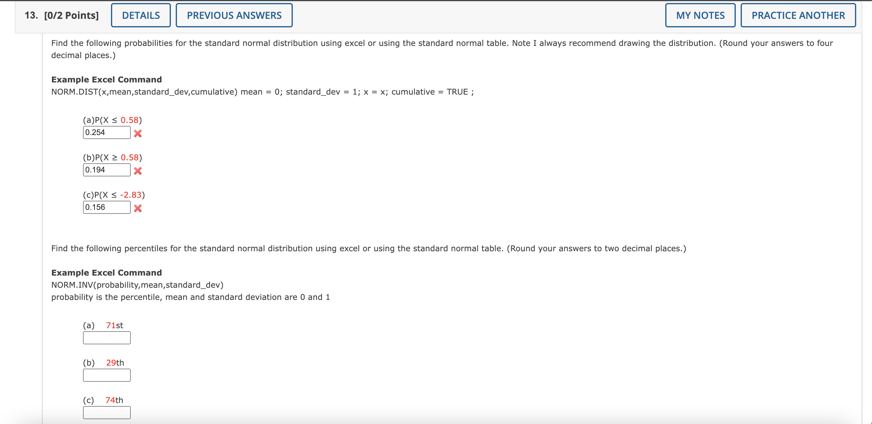 Solved NORM.DIST( x,mean,standard_dev,cumulative) mean =0; | Chegg.com