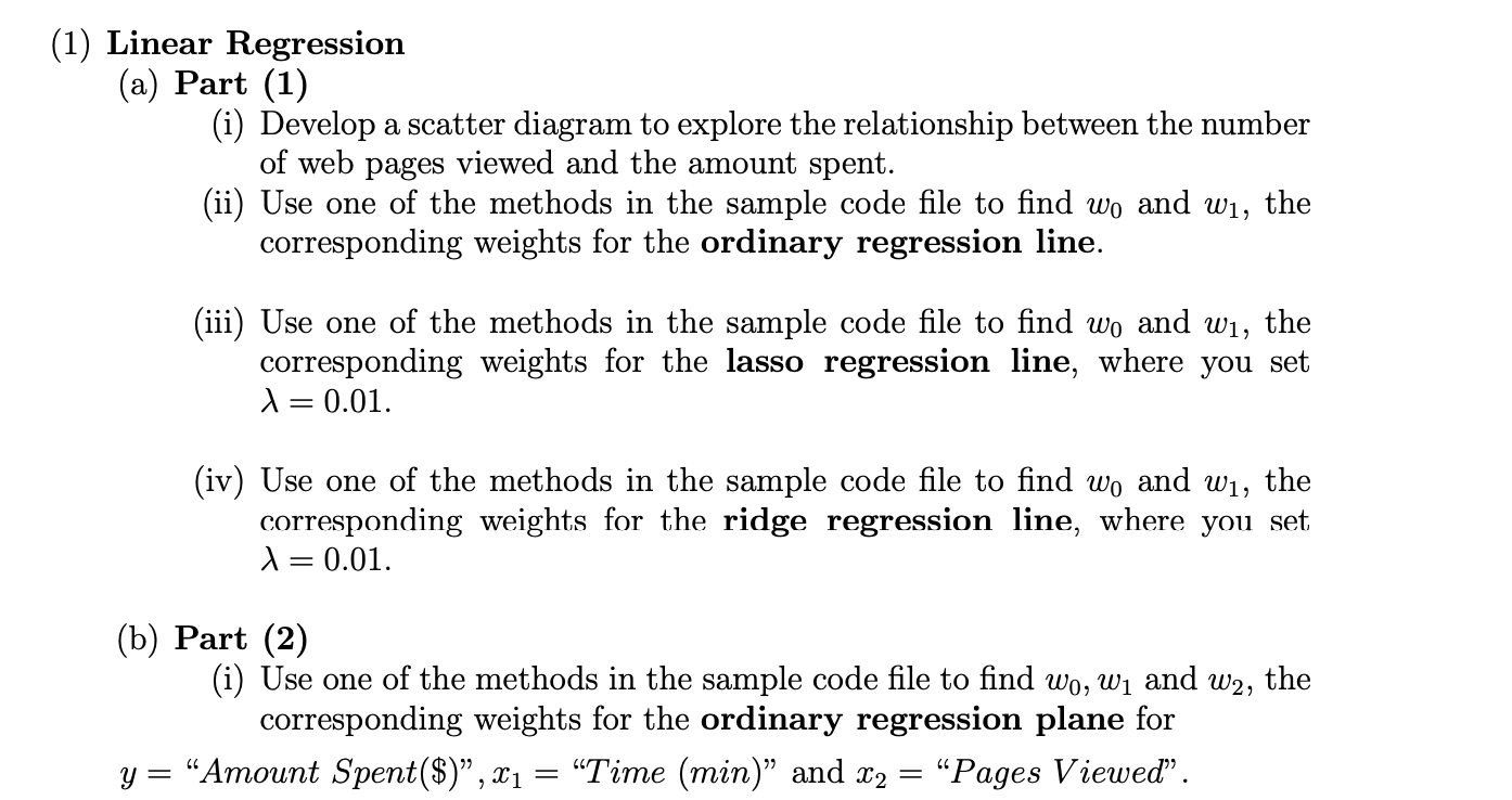 (1) Linear Regression (a) Part (1) (i) Develop a | Chegg.com